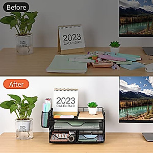 gianotter 3 Tier Desk Drawer Organizer, Office Desk Organizers and Accessories with 2 Pen Holder, Desk Accessories & Workspace Organizers for Home Office Supplies (Black)