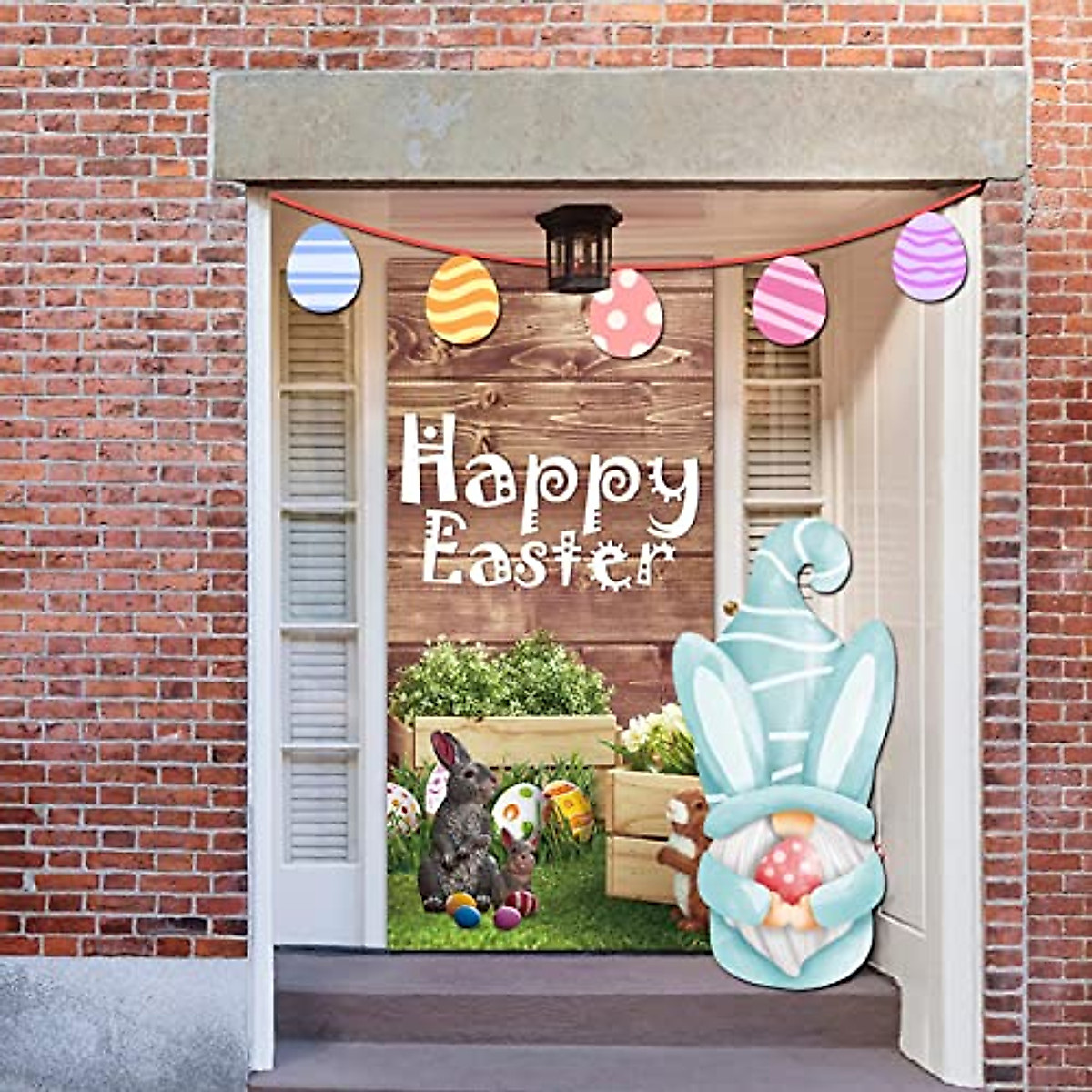 ZDX Happy Easter Door Banner Rustic Wooden Floor Banner Spring Bunny Egg Flower Rustic Farmhouse Easter Party Backdrops Door Banner
