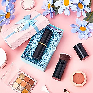 2 Piece Retractable Kabuki Brush Angled Foundation Makeup Brushes Portable Travel Flat Top Bronzer Blush Brush with Cover for Blush Bronzer, Buffing Loose Powder Cream or Liquid Cosmetics