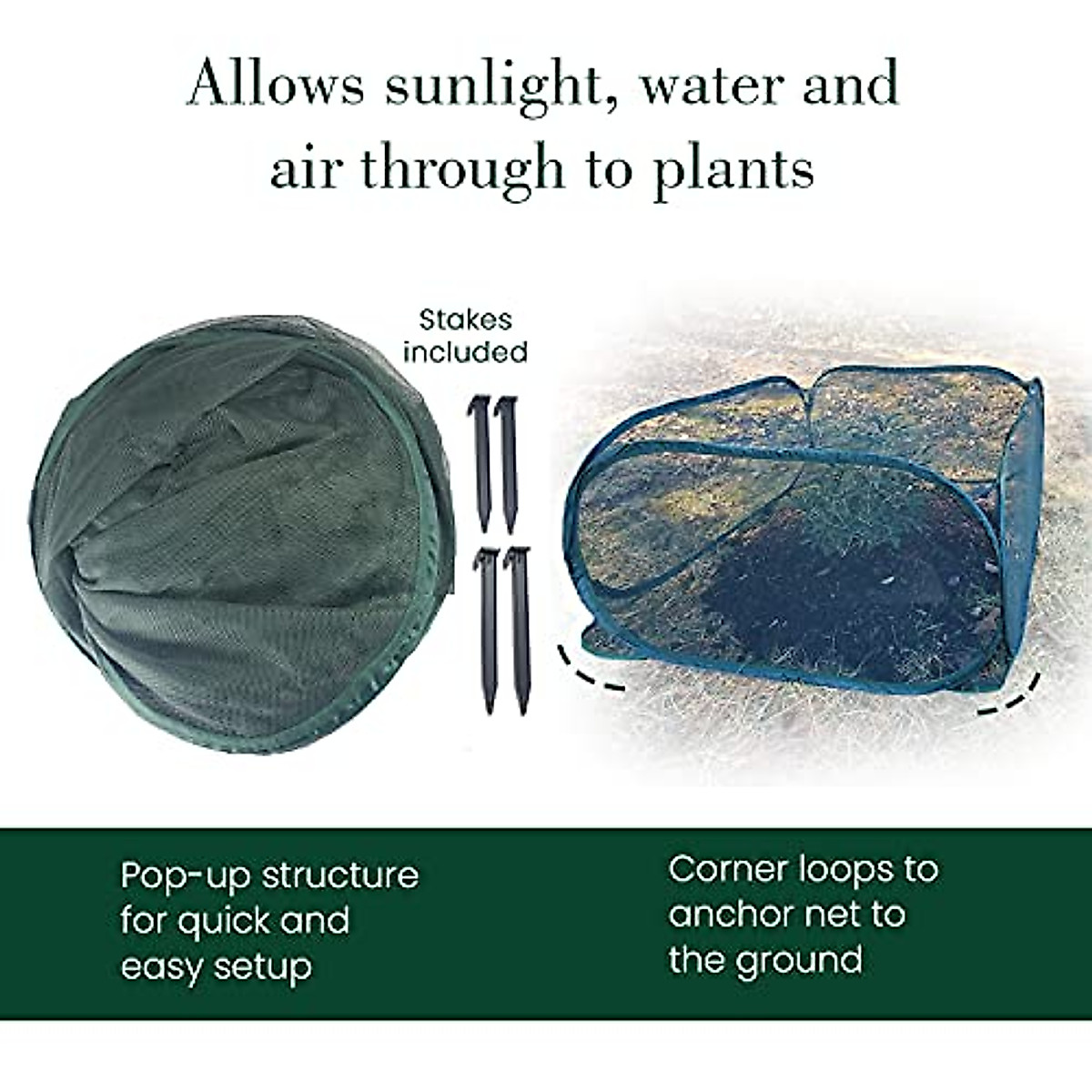 Gardeneer by Dalen Pop-Net Portable Protective Enclosure – Lightweight and Weatherproof – Easy DIY Installation – Safeguard Your Plants Against Garden Pests - 40" x 40" x 20"