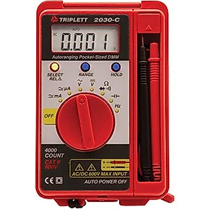 Triplett Pocket-Sized CAT II 4000 Count Digital Multimeter - AC/DC Voltage, AC/DC Current, Resistance, Frequency, Capacitance, Continuity, and Diode Check (2030)