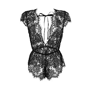 Anyou Womens Lingerie V-Neck Lace Bodysuit Mini Babydoll Featuring Plunging Eyelash Size XS-XXL