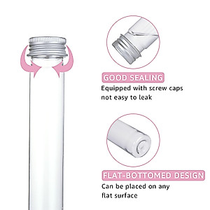 WOPPLXY 50 Pcs 65 ml Clear Flat Plastic Test Tubes with Screw Caps, Plastic Candy Tubes with Screw Caps, Bath Salts Test Tubes, Gumball Tubes for Candy,Bath Salts,Spices,Beads Display and Party Decor