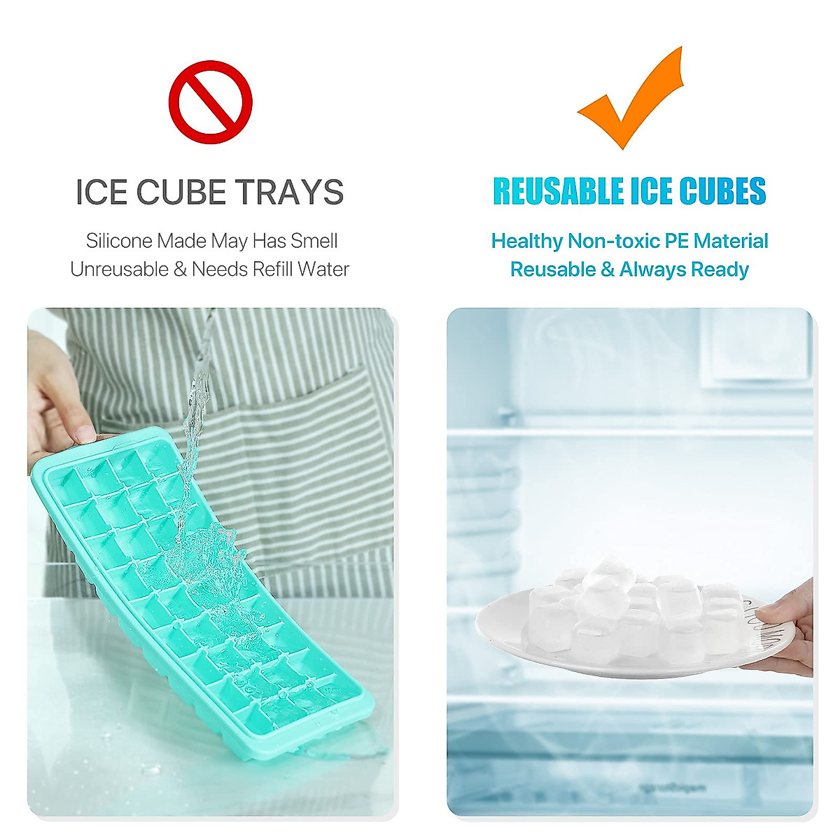 Reusable Ice Cubes for Drinks, 20 Pack Refreezable Plastic Ice Cubes BPA Free, Chills Drinks Without Diluting, Washable Fake Ice Cubes for Cocktails, Wine, Beer or Coffee Easy To Use