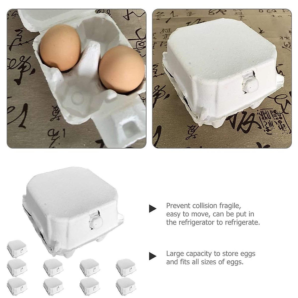 Yardwe 10Pcs Paper Egg Cartons, 4 Pulp Egg Cartons Egg Holders Eggs Storage Containers Egg Trays for Kitchen Farm Market Fridge Transport, White