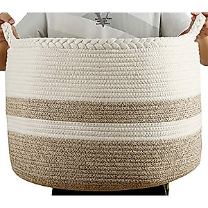 Nicunom Extra Large Cotton Rope Basket 20" x 20"x 13", Kids Playroom Storage Organizer, Living Room Blanket Storage with Handle, Woven Nursery Laundry Basket for Clothes, Blanket, Towels, Toys