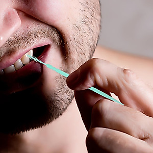 200pcs Double-Head Toothpicks Soft Plastic Oral Care Interdental Floss Cleaners Floss Picks,Braces flossers,Floss for Braces,Floss Sticks for Adults(Sky-Blue)