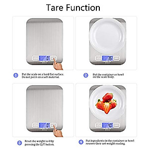 Digital Kitchen Scale Food Scale,USB Kitchen Scale,Food Scale 0.04oz/1g Increment,11 lb/5 kg,Backlit LCD Display Function(Batteries Included AAAX2) Silver