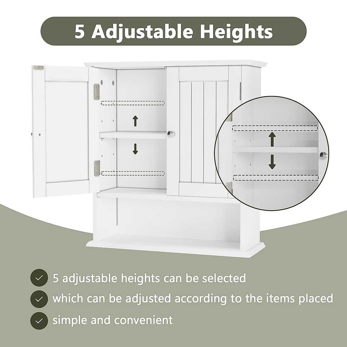 Smuxee White Bathroom Cabinet Wall Mounted, Small Bathroom Medicine Cabinet with 2 Door Adjustable Shelves, Bathroom Wall Cabinet Over Toilet for Laundry Room Kitchen