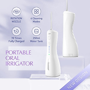 Power Water Flosser for Deeply Teeth Cleaning, Durable Battery 6 Modes & 5 Jet Tips Cordless Dental Oral Irrigator, Electric Rechargeable IPX7 Water Floss Cleaner Pick for Tooth/Gums/Oral/Braces Care