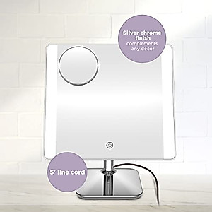 Conair Reflections LED Lighted Social Media Makeup Mirror, 1x/10x Magnification Spot Mirror, with Phone Holder, Polished Chrome finish