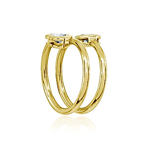 Hoops & Loops Yellow Gold Flashed Sterling Silver Cubic Zirconia Heart Two Stone Spiral Wrap Around Polished Statement Ring, Size 5