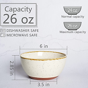 Bosmarlin Ceramic Cereal Bowl Set of 4, 26 Oz, Soup Bowl, Dishwasher and Microwave Safe (Beige, 6 in)
