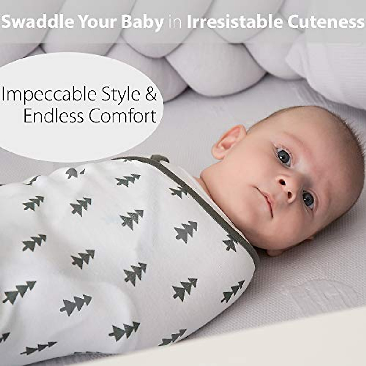 Baby Swaddle Blanket Wrap for Newborn & Infant, 0-3 Months 100% Breathable Cotton Swaddlers Sleep Sack with Adjustable Wings, 3 Pack Swaddling Blankets for Boys and Girls (Cool Grey)