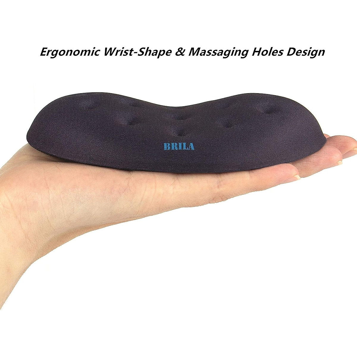BRILA Ergonomic Memory Foam Mouse Wrist Rest Support Pad Cushion for Computer, Laptop, Office Work, PC Gaming - Massage Holes Design - Wrist Pain Relief (Black Mouse Wrist Rest)
