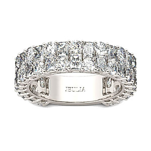 Jeulia Round Cut Sterling Silver Eternity Ring for Women All-Around Band Stacking Ring Set Diamond Engagement Wedding Band Ring with Jewelry Gift Box (White, 7)