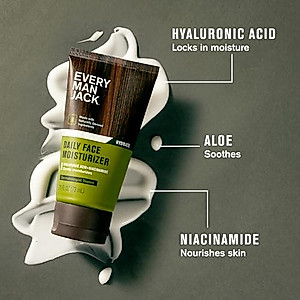 Every Man Jack Daily Face Lotion for Men - Deeply Moisturize and Revive Dry, Tired Skin with Hyaluronic Acid, Aloe Vera and Niacinamide - 2.5 oz Men’s Face Lotion (2 Pack)