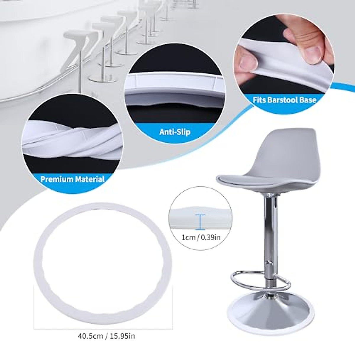 4 Pack Bar Stool Floor Protectors, Barstool Base Ring Silicone Cover Pad Fit for 16"-18" Round Base, Chair Leg Floor Protectors for Hardwood Floors & All Hard Surfaces, Non-Slip, Anti-Scratch, Grey