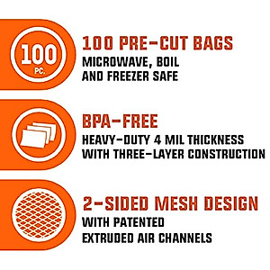PrimalTek 6” x 10” Pre-Cut Vacuum Bags – 100 Pint Bags for Food Preservation – BPA-Free Vacuum Sealer Bags, Microwave, Freezer and Boil Safe, Compatible with any Vacuum Sealer Machine