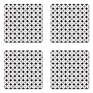 Ambesonne Mid Century Coaster Set of 4, Retro Styled Atomic Composition with Vintage Diamond Line Pattern, Square Hardboard Gloss Coasters, Standard Size, Grey Red