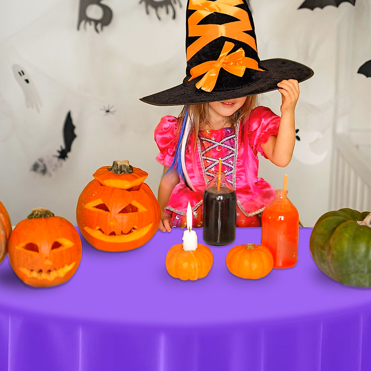 YEXEXINM 12 PCS Halloween Plastic Tablecloth for Round Tables, 84 Inch Halloween Disposable Round Tablecloths, Halloween Waterproof Table Covers for Halloween Indoor Outdoor Parties