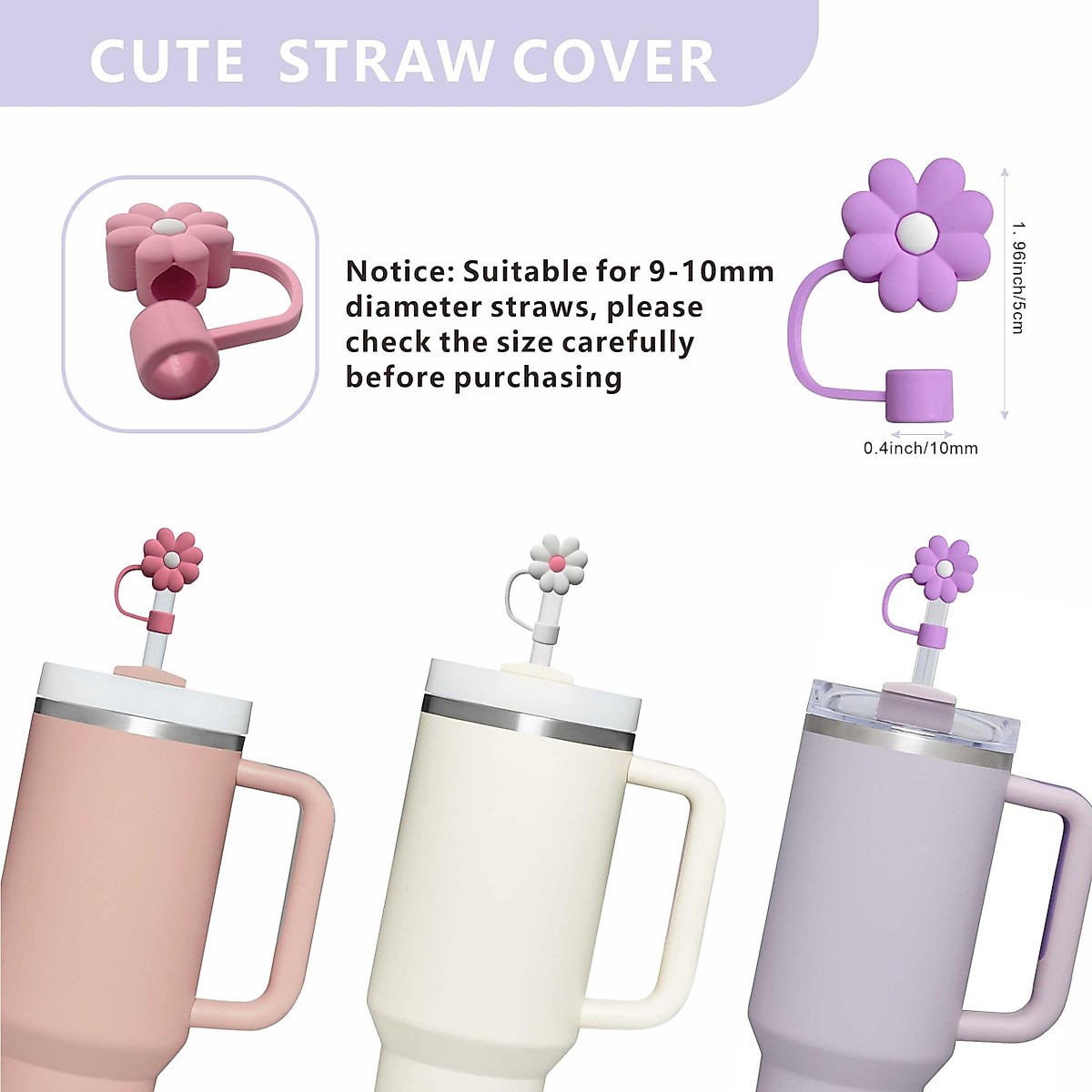 HuLiPaLi Stanley Cup Accessories Set Including 9 Pcs Silicone Spill Proof Stopper,3 Pcs Cute Straw Cover Cap for 9-10 mm Straws, 3Pcs Reusable Straw and 1 Cleaning Brush for Stanley Cup 40oz & 30oz