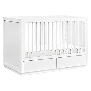 babyletto Bento 3-in-1 Convertible Storage Crib with Toddler Bed Conversion Kit in White, Undercrib Storage Drawers, Greenguard Gold Certified