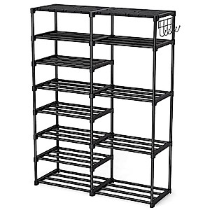 Tribesigns 8 Tiers Shoe Rack Shoe Shelf Shoe Storage Organizer with Side Hooks for Entryway, 24-30 Pairs Metal Shoe Rack Taller Shoes Boots Organizer