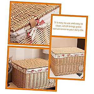 COLLBATH 2pcs box Rattan Woven Clothes Bedroom and Bathroom Liner Desktop Storage Flower Rectangular for with Container Printed Clo Bin Cosmetic Lid Cube Rectangle Organizer Wicker