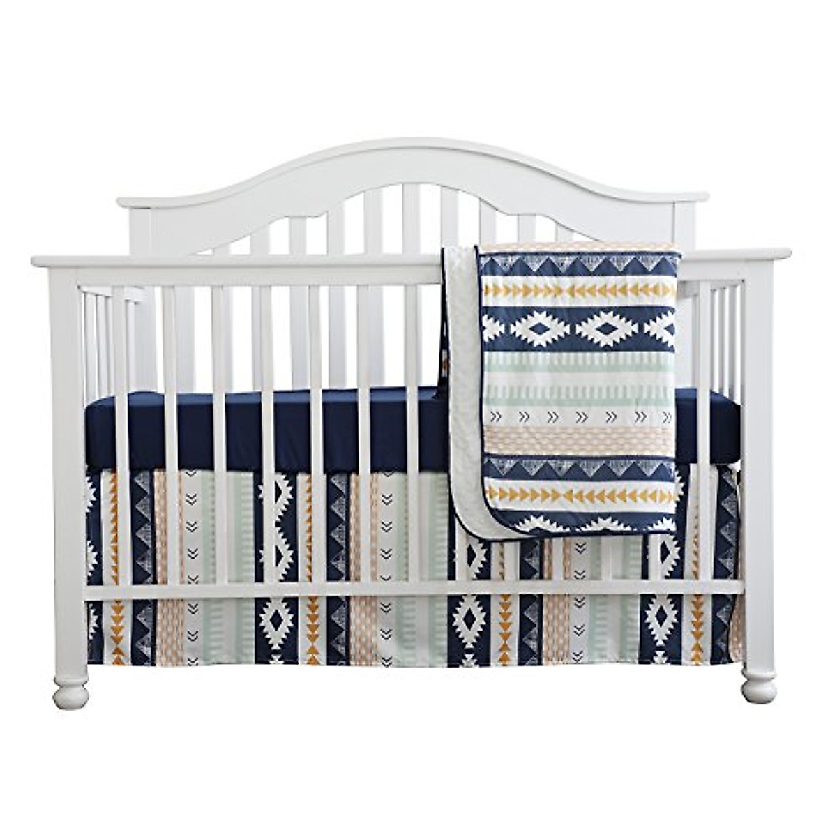 Baby Boy Crib Bedding Arizona Woodland Tribal Aztec Buck Nursery Crib Skirt Set Minky Blanket Navy Crib Sheet Crib Rail Bedding Set (Navy Aztec Buck, 3 Pieces Set)