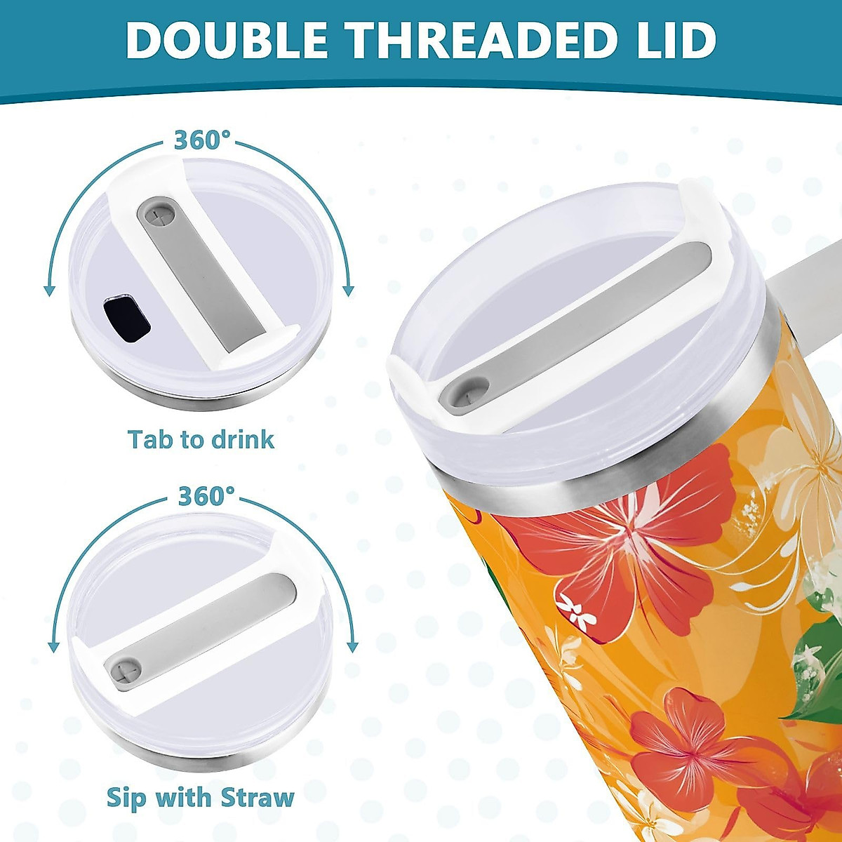 ALAZA Tropical Floral Yellow 40 oz Tumbler Water Bottle with Straw Lid and Handle,Reusable Insulated Stainless Steel Cup for Women Men Travel Car Cup Holder