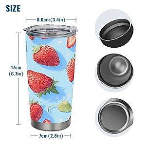 QWEUIOP 20oz Insulated Travel Coffee Mug Fruits Strawberry Pattern Stainless Steel Tumbler with Lid Double Wall Vacuum Coffee Cup For Hot and Cold Drinks14578