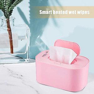 oAutoSjy Baby Wipe Warmer USB Wet Wipes Dispenser Adjustable Precise Temperature Control Portable Wet Wipe Warmer Evenly and Quickly Overall Heating Large Capacity Diaper Holder Wet Tissue Box Pink