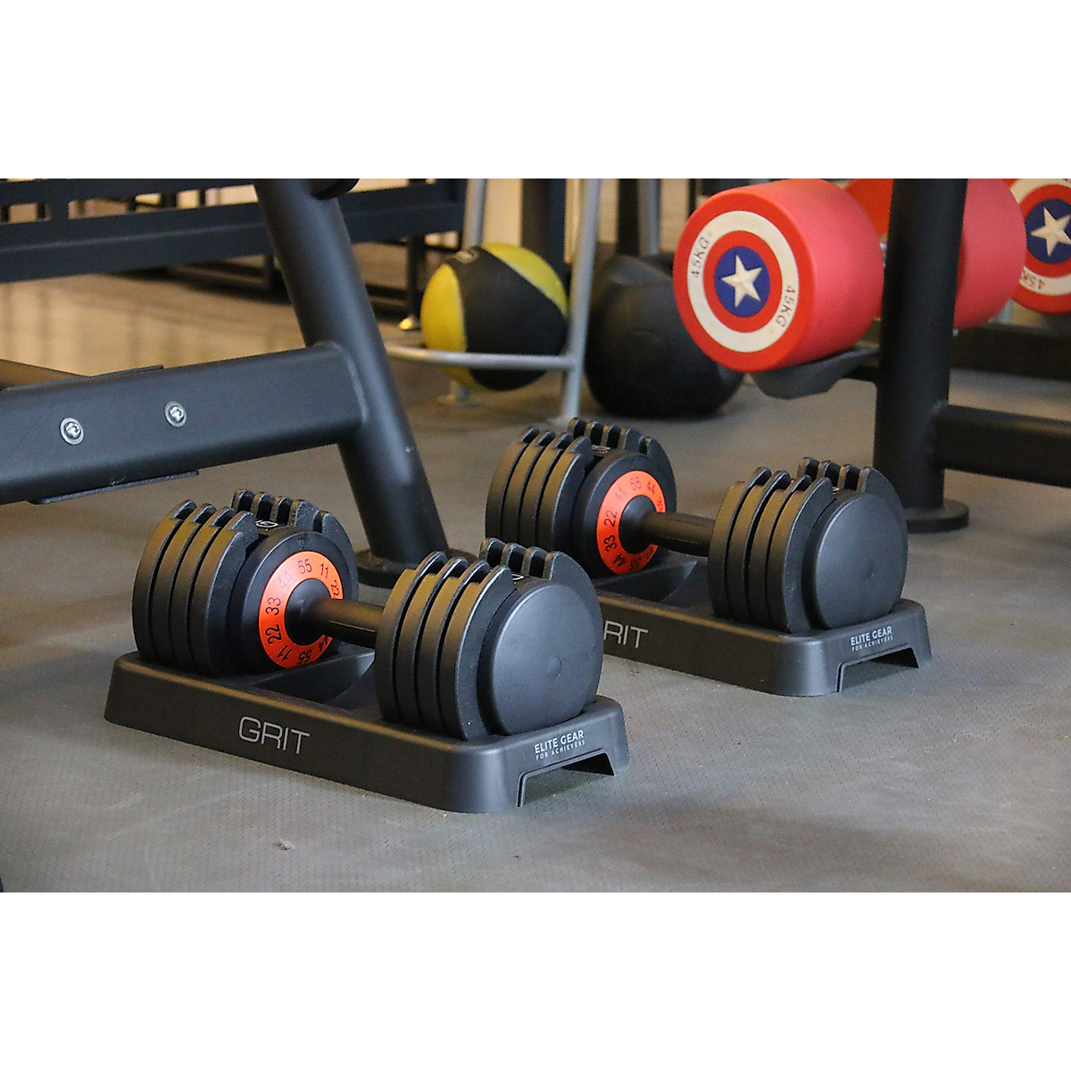 GRIT Adjustable Dumbbells Set - 11 to 55 Lbs Fast Adjusting Dial Weights - Workout Exercise, Strength Training and Core Fitness at Home or Gym for Men and Women - Easy Removable Plates, Tray 2 Pack