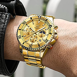 OLEVS Gold Watch for Men Classic with Date Business Dress Luxury Big Face Male Watch Waterproof Luminous Pro Diver Mens Wrist Watch Analog Two Tone Stainless Steel Multifunction Watch