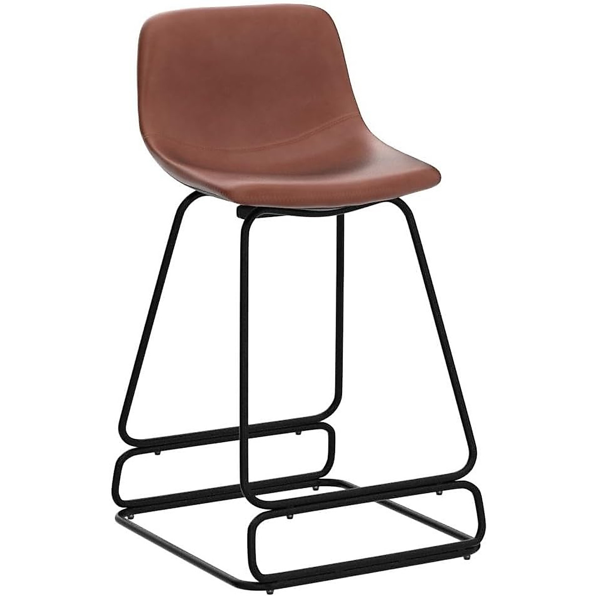 Counter Stools Industrial Faux Leather Bar Stools Set of 2,Urban Armless Dining Chairs with Metal Legs Modern Counter Height Barstools for High Desk Home Office Restaurants,24"