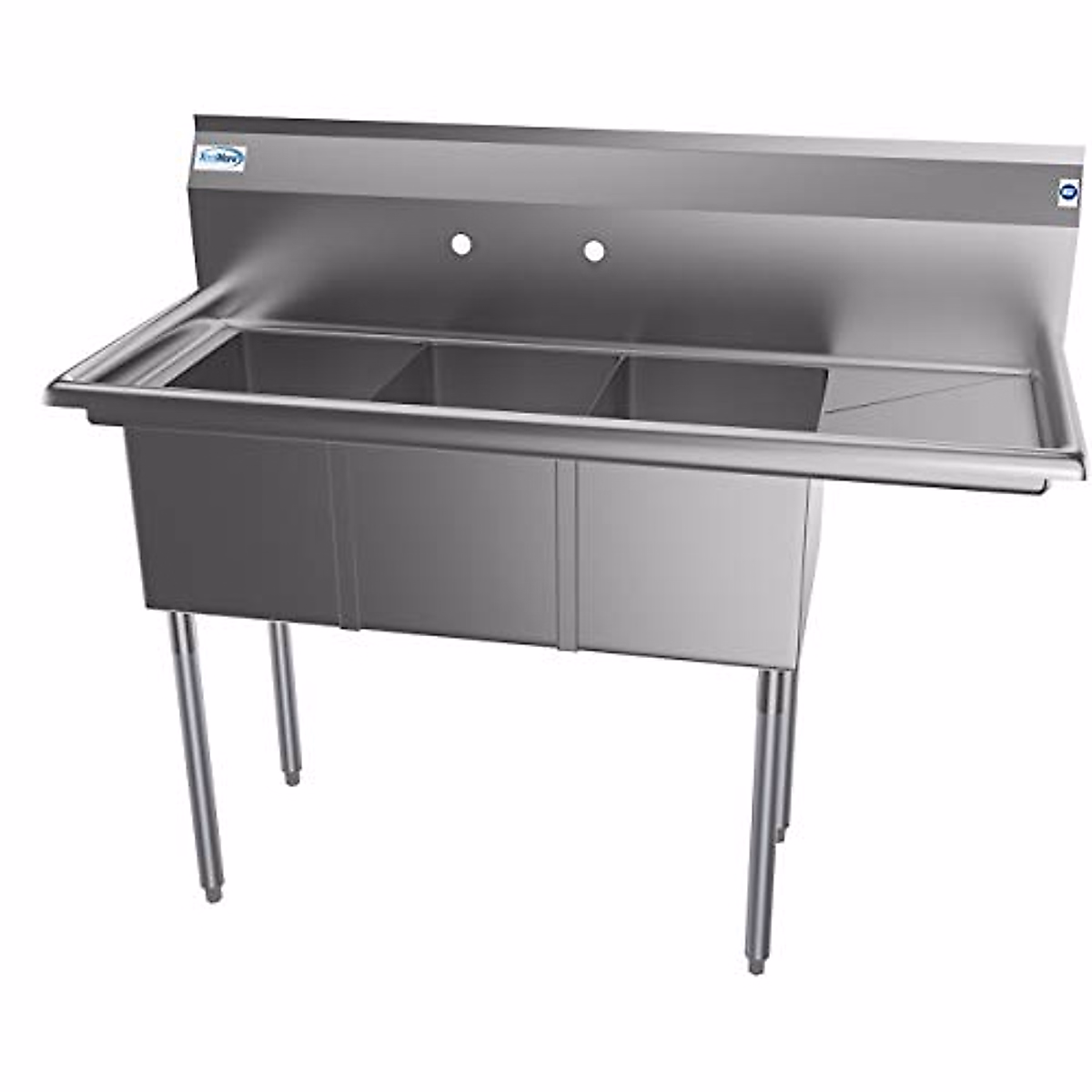 KoolMore - SC121610-12R3 3 Compartment Stainless Steel NSF Commercial Kitchen Sink with Drainboard - Bowl Size 12" x 16" x 10", Silver