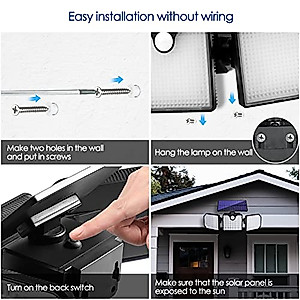 UCGG Solar Wall Lights Outdoor, Motion Sensor 230 LED 2400Lm Flood Lights 3 Adjustable Head 270° Wide Angle Lighting, IP65 Waterproof for Porch Yard Garage Pathway -2Pack, Black