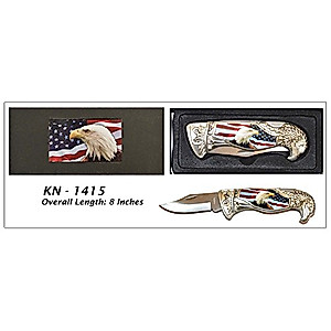 USA Flag & American Bald Eagle Head Shaped Folding Pocket Knife w/Gift Box Case(Sold by a Veteran)