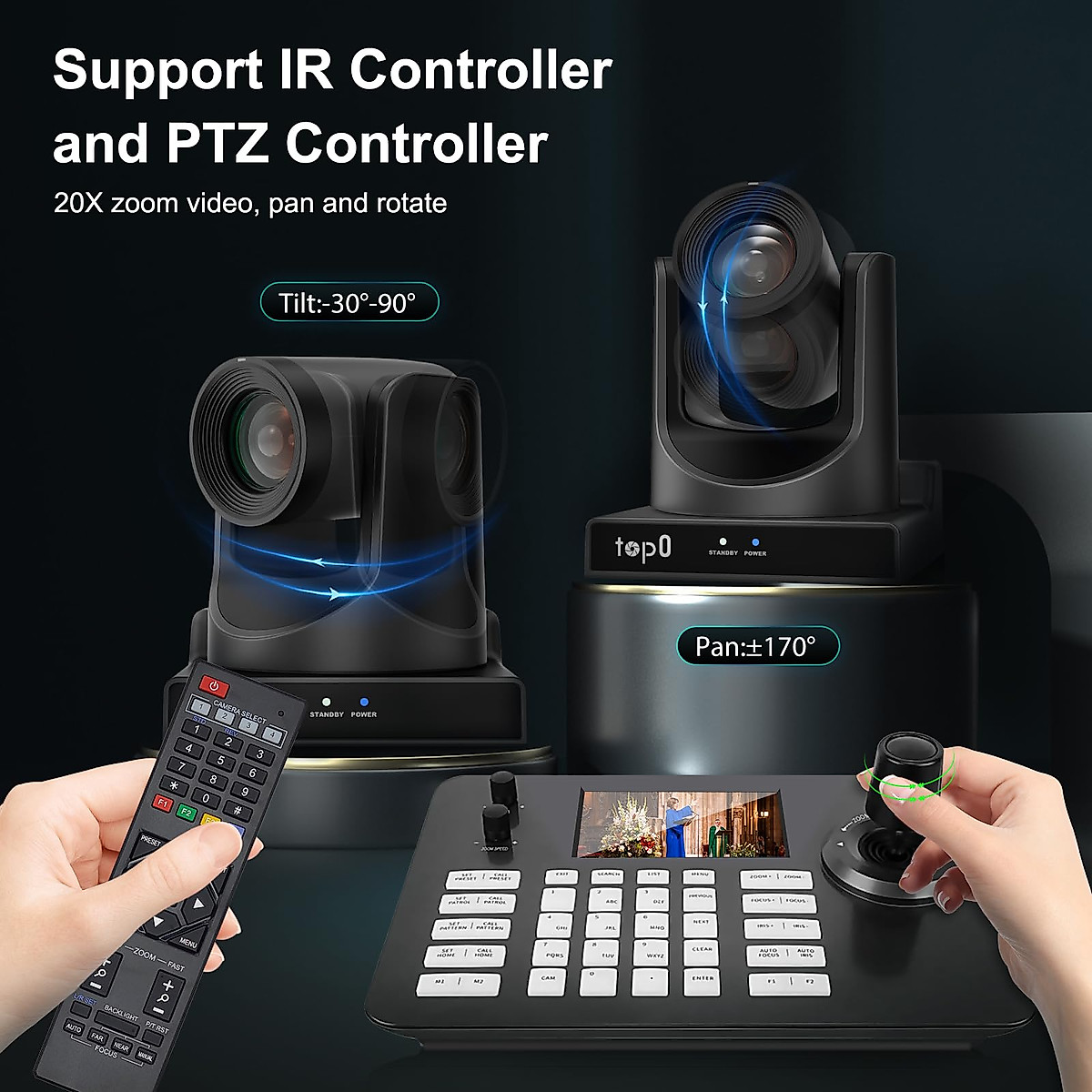 top0 4K NDI PTZ Camera,3G-SDI&HDMI2.0&USB3.0&IP,4K60fps,20X Optical Zoom,Live Streaming for Events/Video Production/Church/Boradcast Service