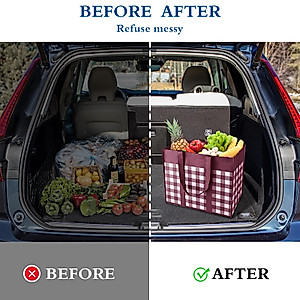 WISELIFE Reusable Grocery Shopping Bags 10 Pack Large Foldable Tote Bags Bulk, Eco Produce Bags with Long Handle for Shopping Groceries Clothes (Plaid C)