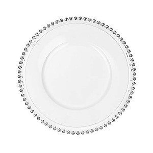 USA Party Flower Elegant Clear Acrylic Charger Plate with Bead Rim, Set of 12 (12.5 inch) (Silver)
