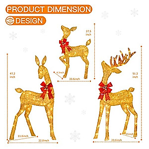 Super Large 3 Pieces Lighted Reindeer Christmas Decoration Family Set, Christmas Deer Family Decor Outdoor Yard Christmas Decorations with 240 LED Lights, Stakes, Zip Ties