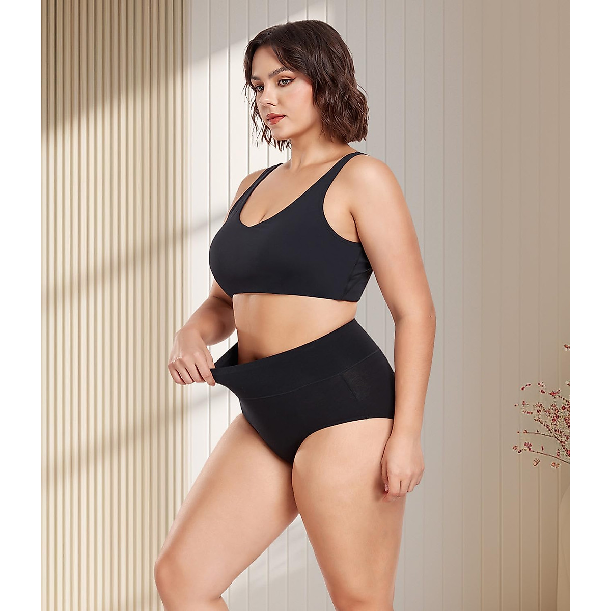 wirarpa Women's Postpartum Underwear High Waisted Ladies Cotton Panties Full Coverage Briefs 5 Pack Black X-Large