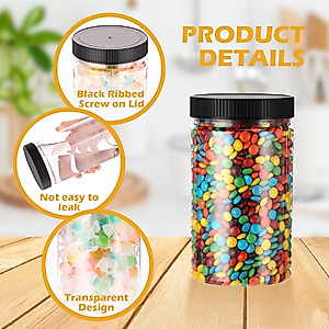Sunnyray 24 Pieces 27 oz Clear Plastic Jars with Lids Airtight PET Plastic Containers Empty Wide Mouth Plastic Mason Jar with Black Screw on Lids for Food Kitchen Organizing Butter Cosmetics Cream