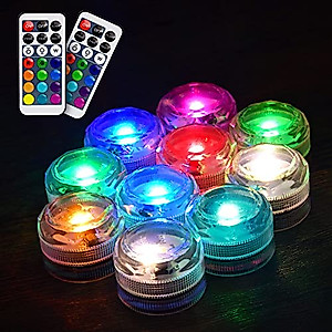 Mini Submersible Led Lights with Remote, Multicolor Underwater Tea Lights Candles, Waterproof Submersible Tea Lights Battery Operated Submersible Pool Lights for Wedding Vase Festival Party, 10pcs