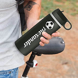 wowcugi Personalized Soccer Water Bottle Sports Insulated Stainless Steel Travel Bottles 12oz 18oz 32oz Birthday Christmas Customized Gifts For Kids Adults Soccer Lovers Players Fan Coach