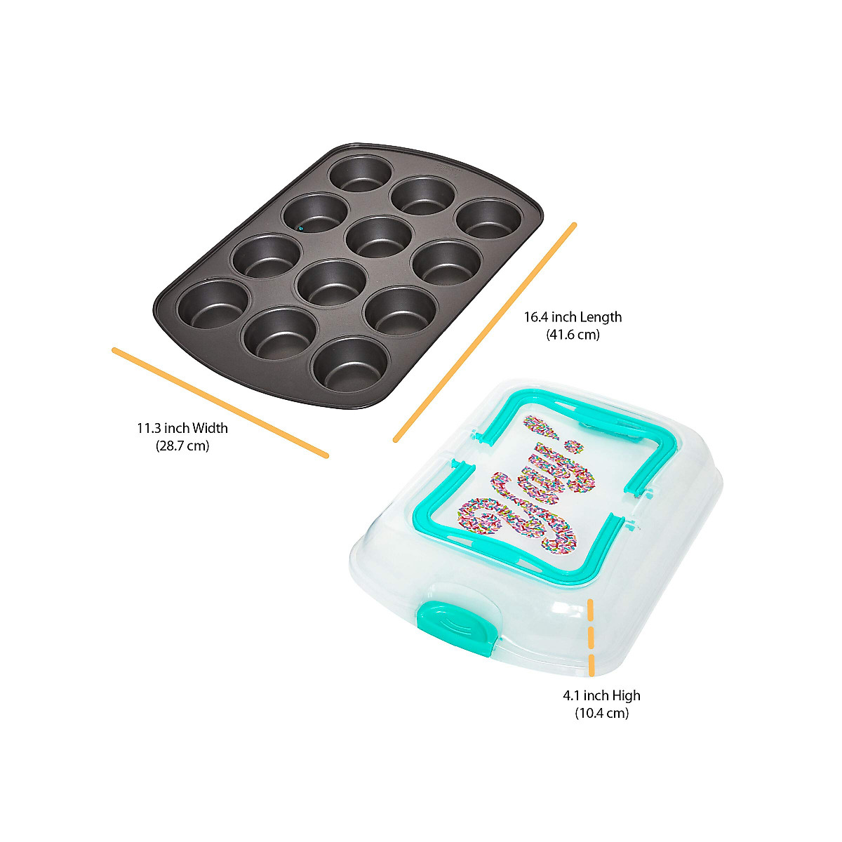 Chicago Mettalic Chicago Metallic 12 Cup Muffin Pan with Carry Lid, YAY Sprinkles Pattern