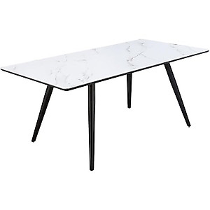 Acme Caspian Faux Marble Dining Table with Metal Base in White and Black