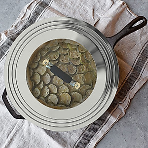 WishDirect 15 Inch Large Universal Pans Pots Lid Cover Fits 11/12/13/14/15" Frying Pans/Pots/Woks, Stainless Steel and Tempered Glass Lid with Vent Hole and Heat Resistant Handle